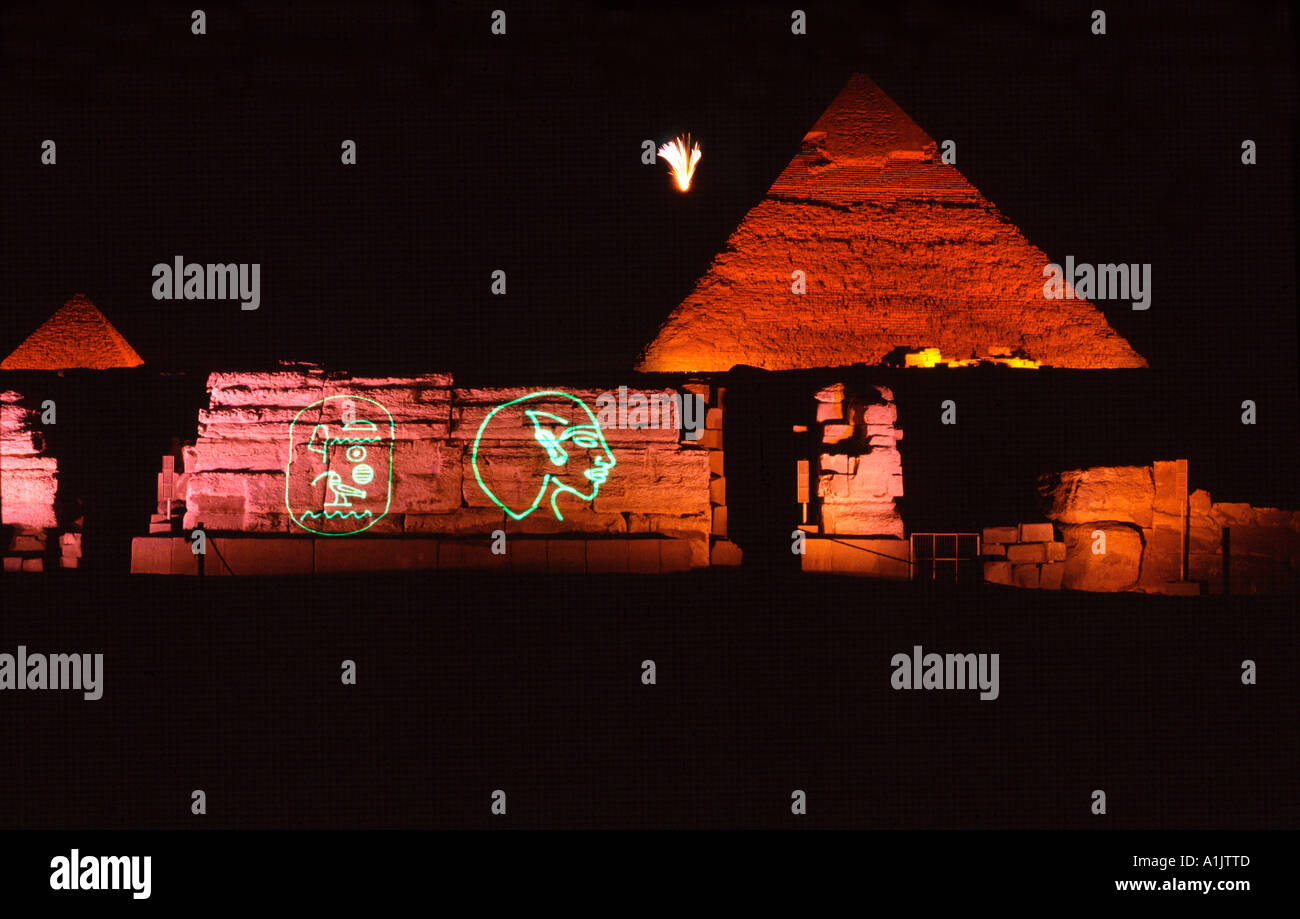 Laser light show at the great pyramid of Cheops Giza in Cairo Egypt ...