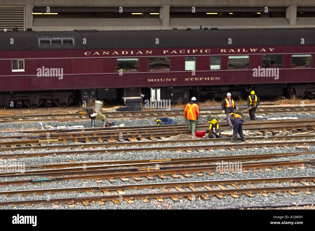 Workers Repairing the Railroad Tracks Stock Photo - Alamy