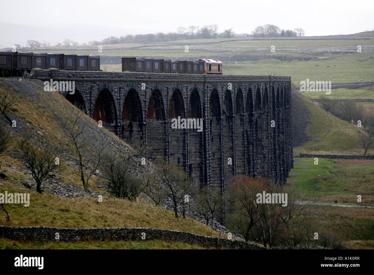 Goods train on Ribblehead viaduct Stock Photo - Alamy