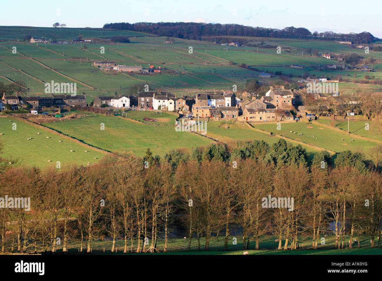 The village of Stanbury near Haworth in the late autumn sunshine Stock ...