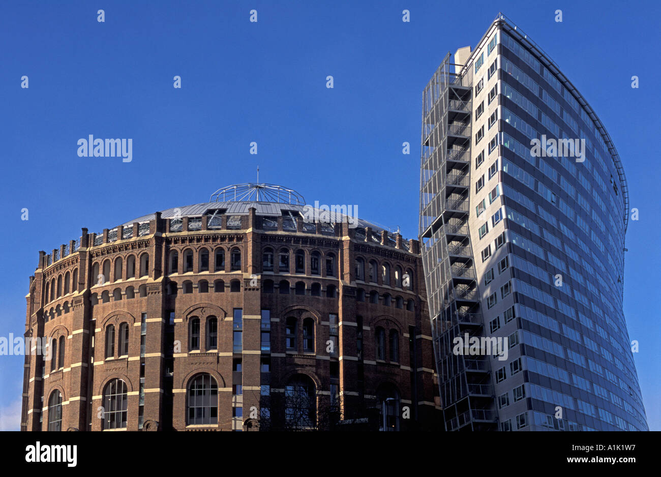 Architectural styles of Gasometers Simmering Vienna Austria Stock Photo ...