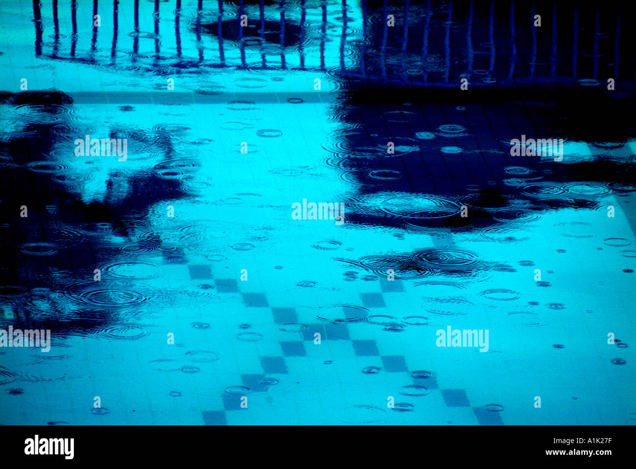 Reflections of rain in swimming pool Stock Photo - Alamy