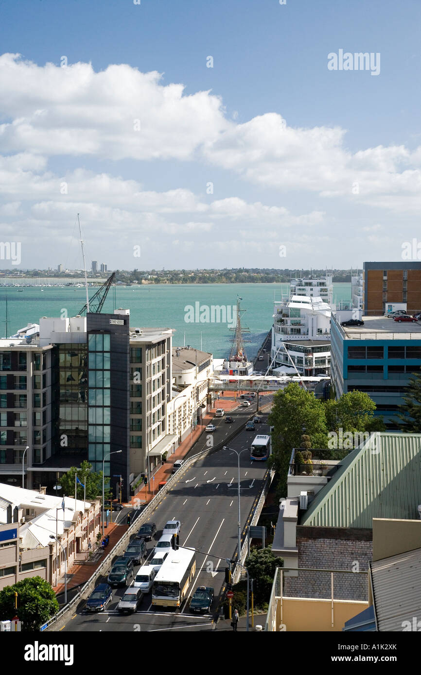 Hobson Street and Waitemata Harbour Auckland North Island New Zealand ...