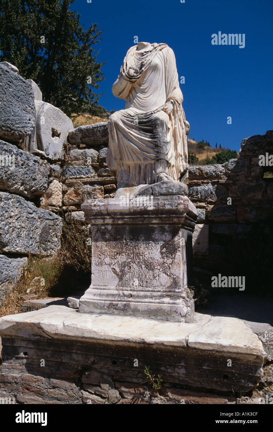 Headless statue at the Baths of Scholastica, Ephesus, Turkey Stock ...
