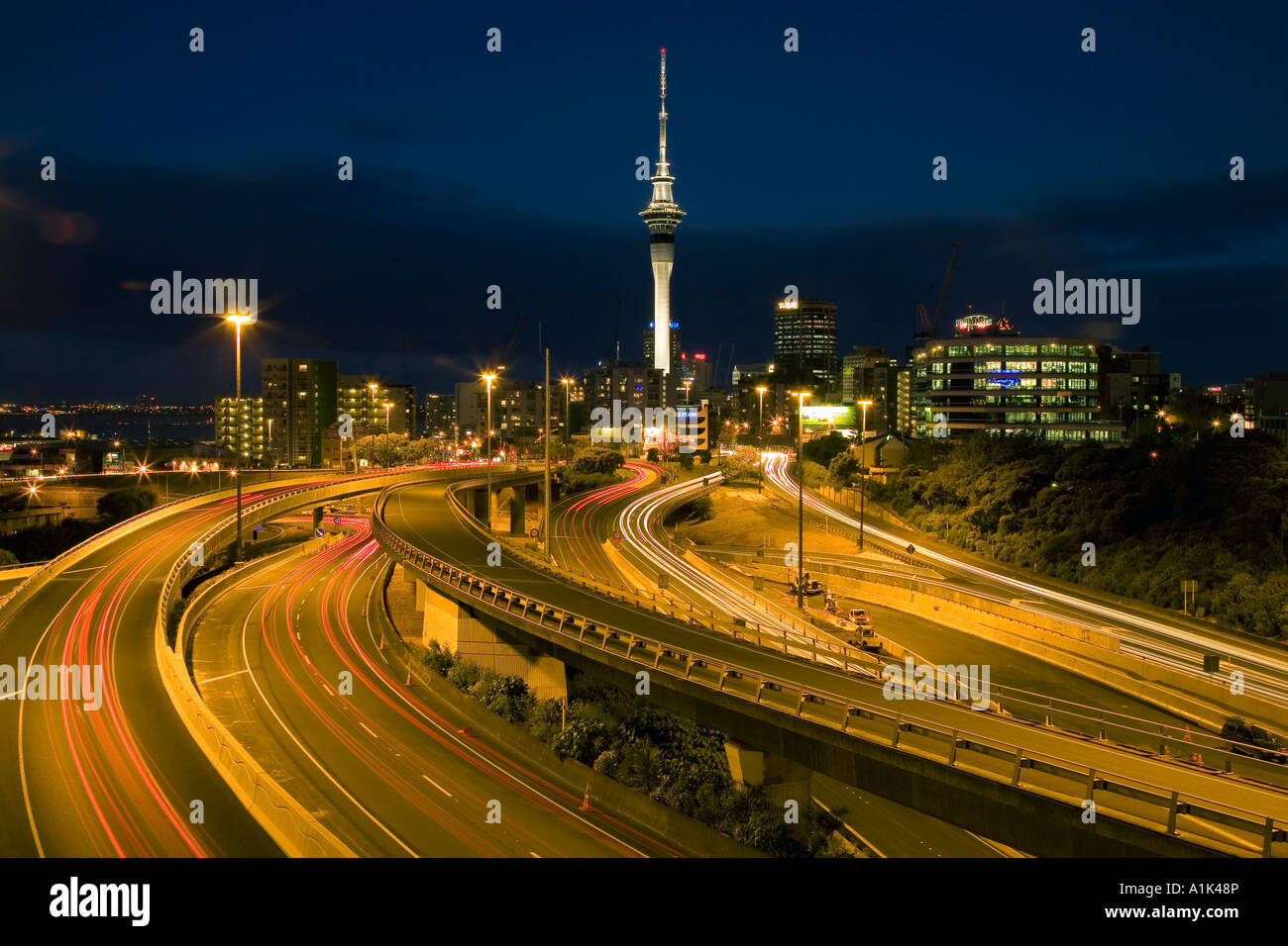 Motorways and Skytower Auckland North Island New Zealand Stock Photo ...