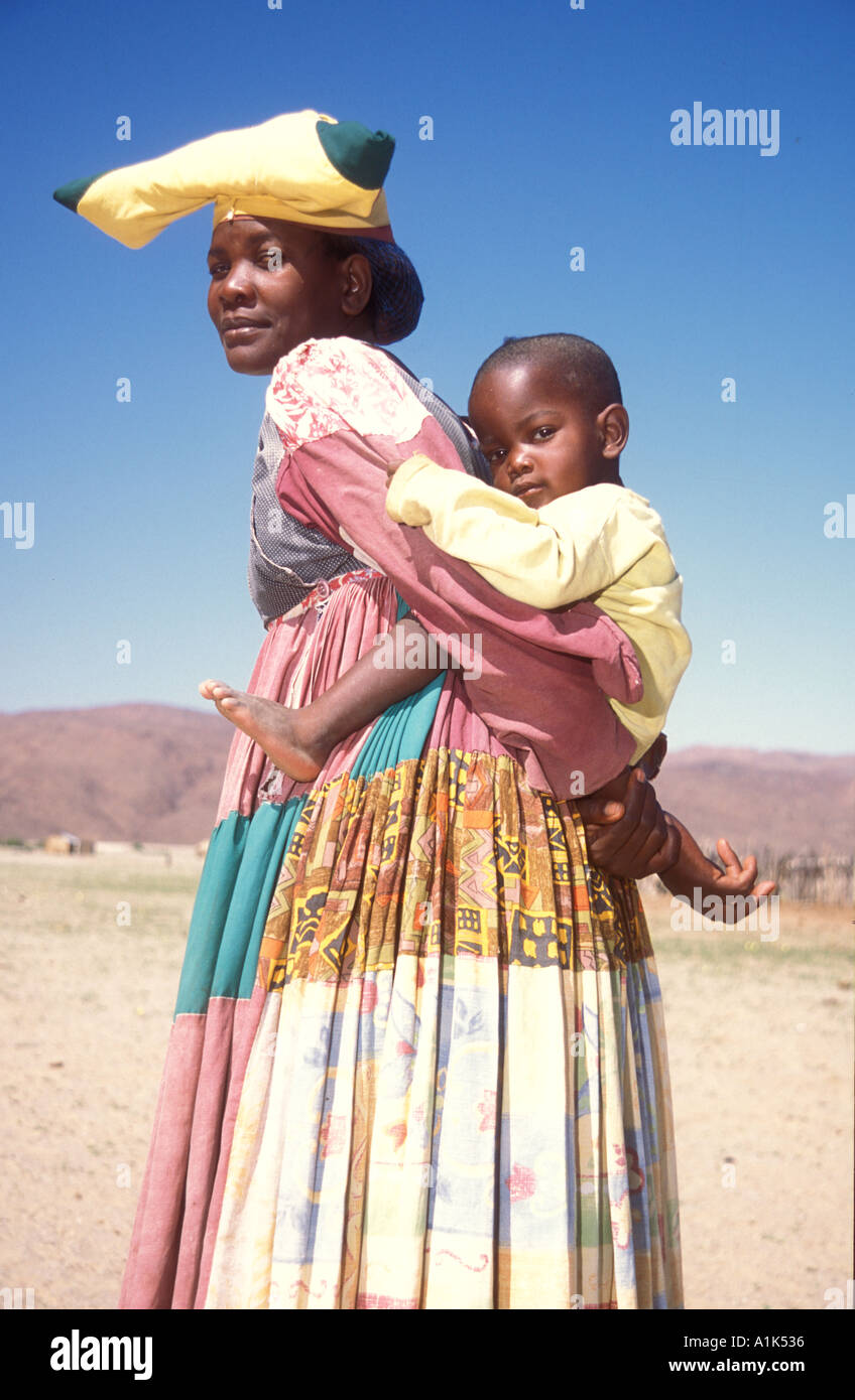 Herero mother and child in Purros village in Kaokoveld region north ...