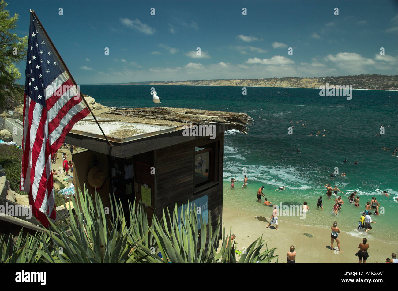 A lifeguard shack overlooks La Jolla Cove at La Jolla, San Diego ...