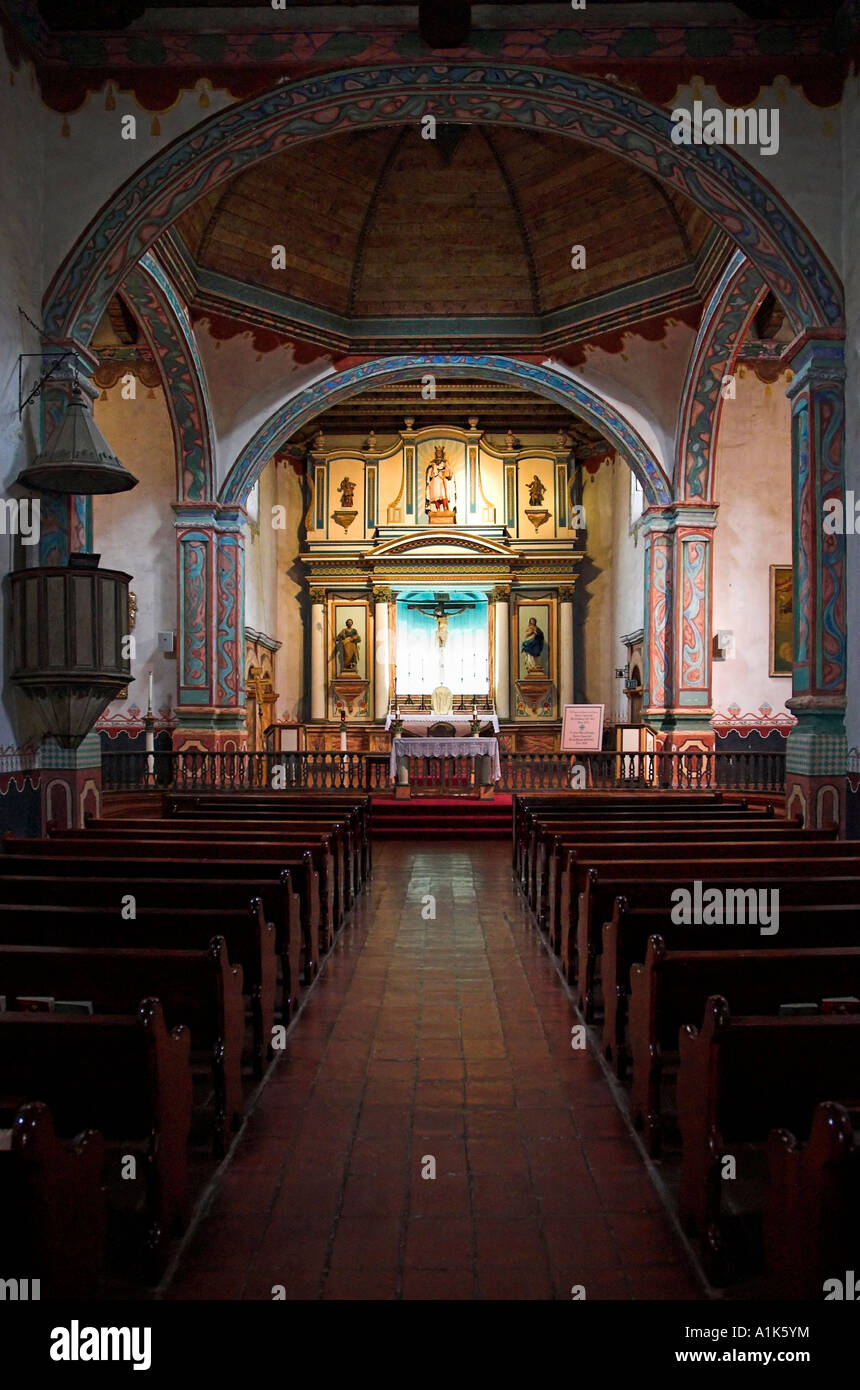 A view straight down the aisle of the front altar, Mission San Luis Rey ...