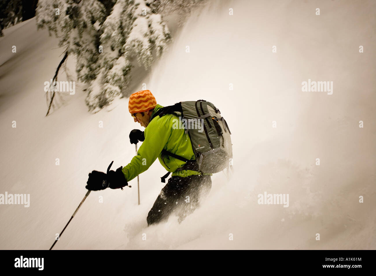 A telemark skier in the back country of Washington s Cascade mountain ...
