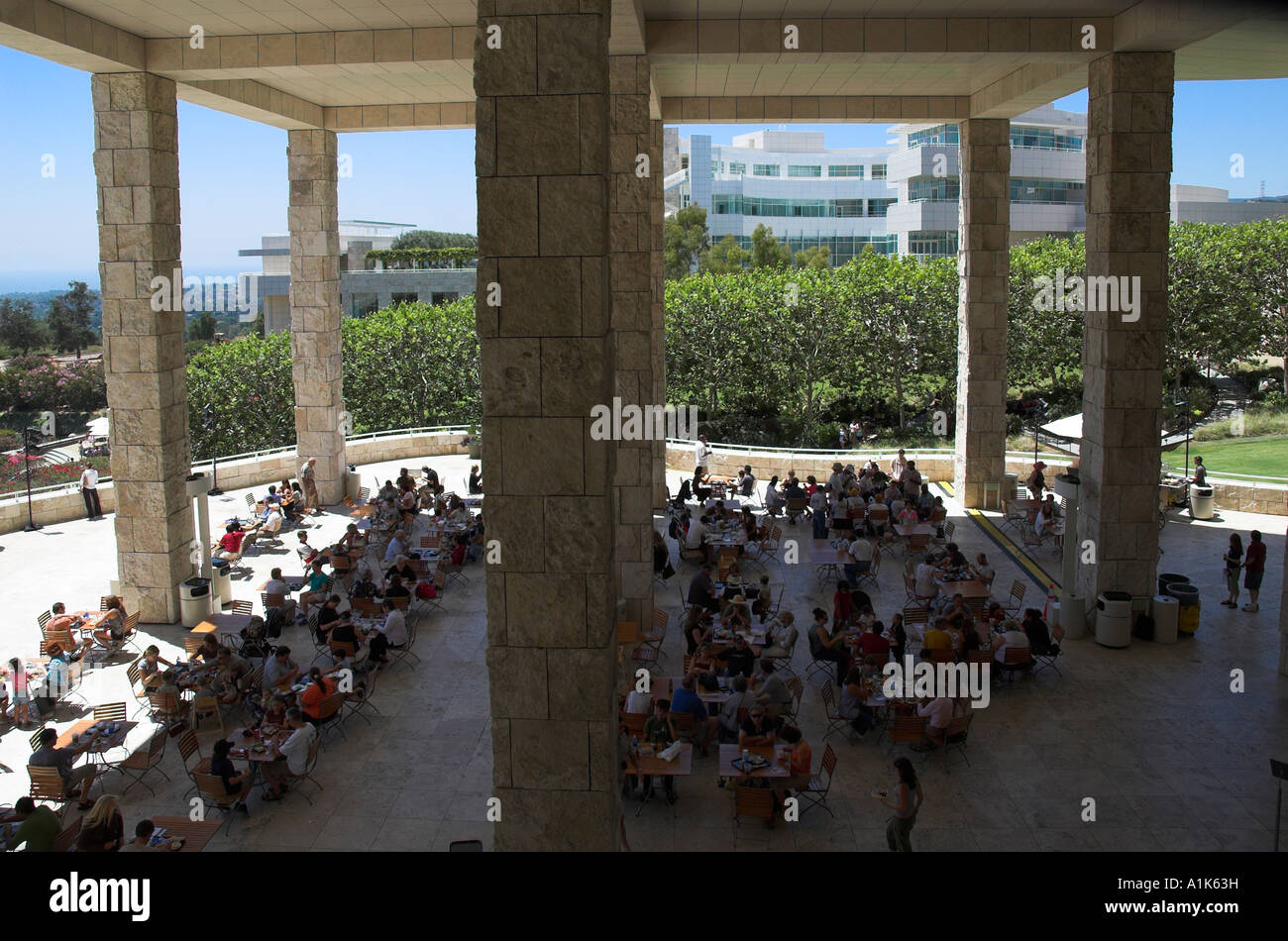 A view of the Garden Terrace Cafe from above at the J. Paul Getty ...