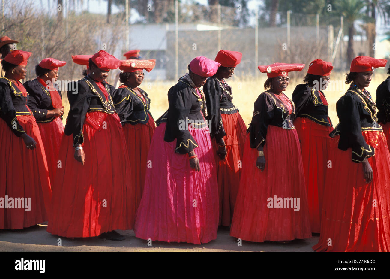 Herero women wearing traditional dress in procession for the Ma Herero ...
