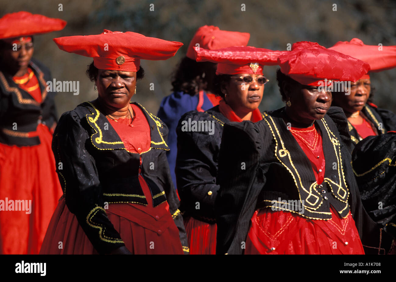Herero women wearing traditional dress in procession for the Ma Herero ...