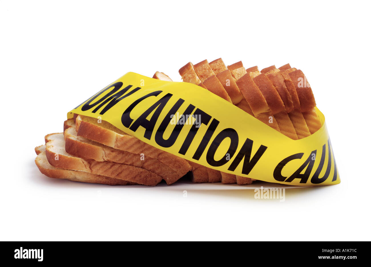 Low Carbohydrate diet Caution tape around loaf of bread Stock Photo - Alamy