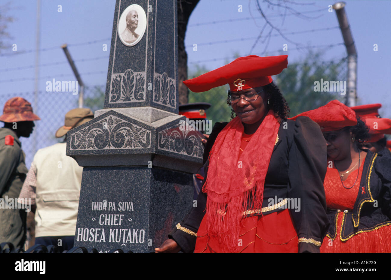 Tombstone of Chief Hosea Kutako Herero women wearing traditional dress ...