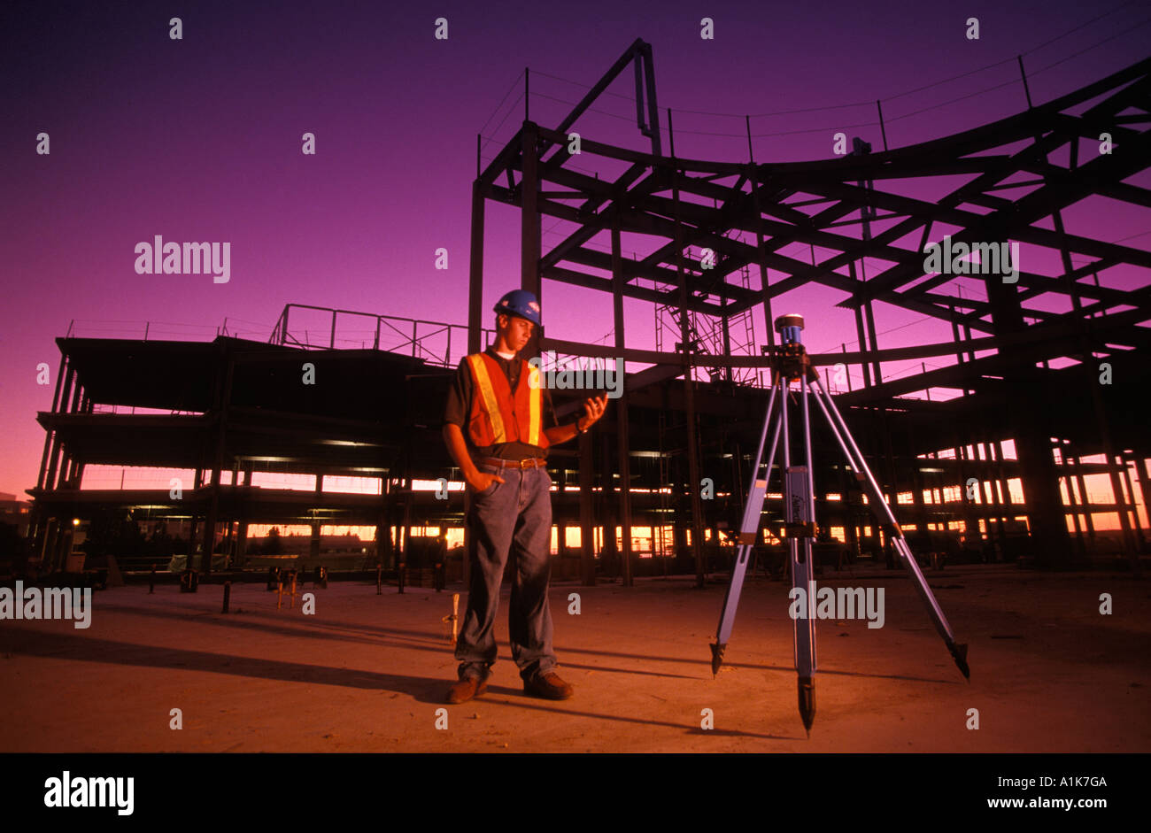 worker at construction site using GPS positioning system Stock Photo ...