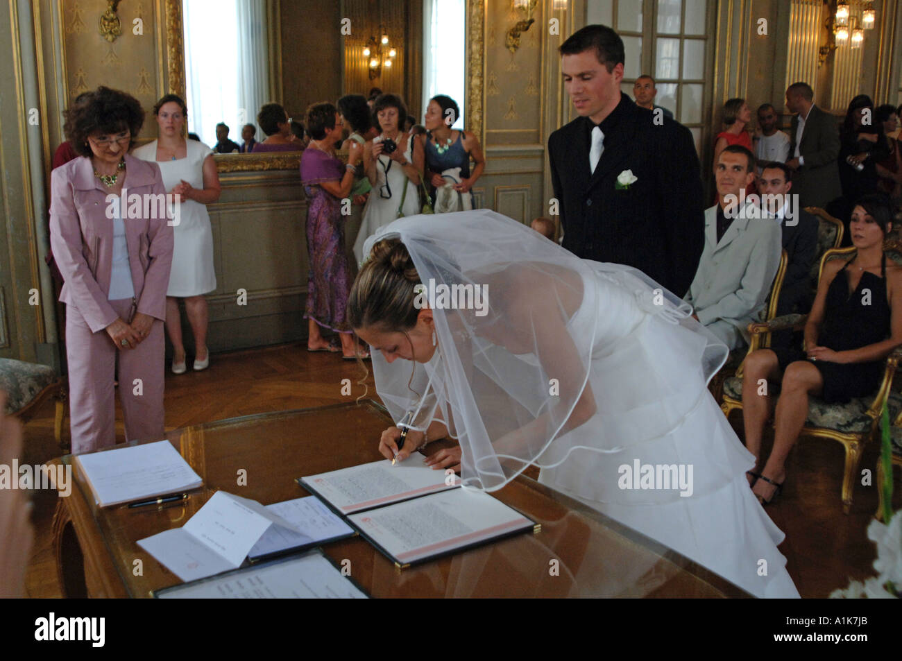 Bride signing register wedding Rennes France Stock Photo - Alamy