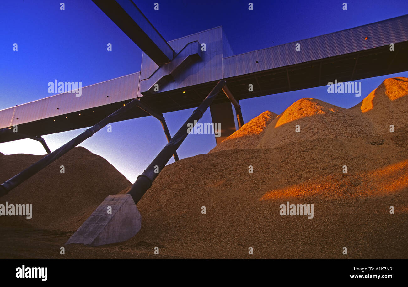 wood chips for paper pulp mill conveyor belt system above Stock Photo ...