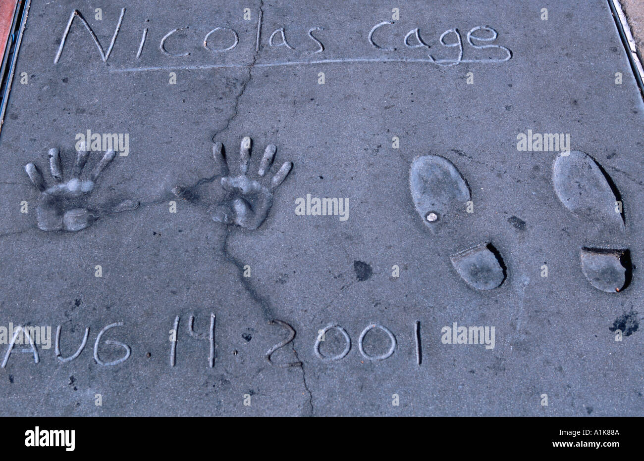 Actor Nicolas Cage hand and footprints at Chinese Mann movie Theater ...