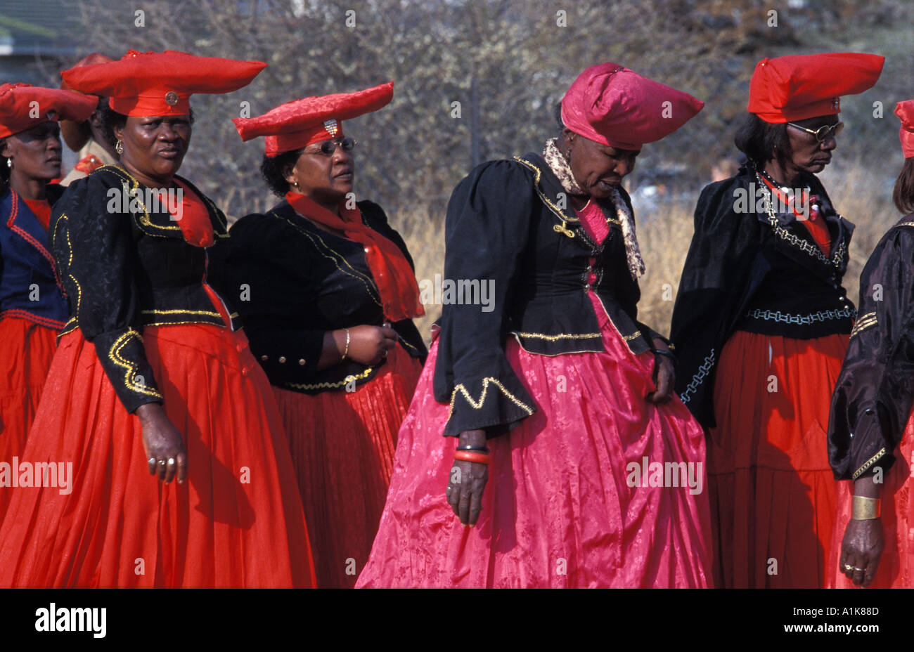 Herero women wearing traditional dress in procession for the Ma Herero ...