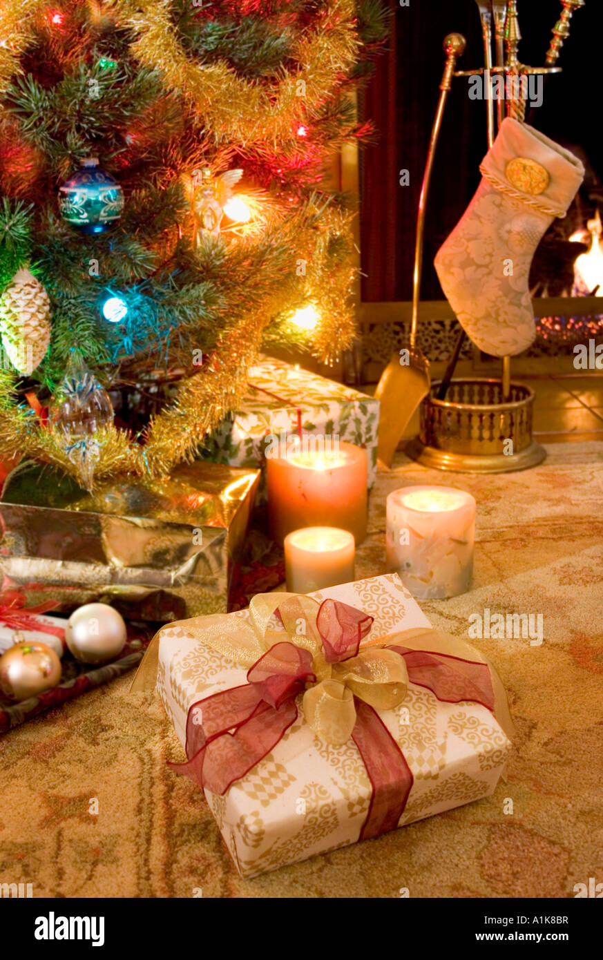 Presents wrapped and under a christmas tree hi-res stock photography ...