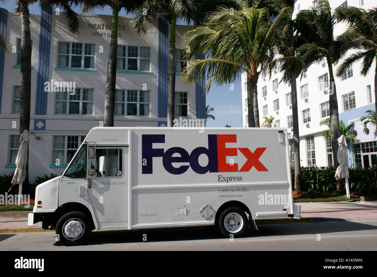 Miami Beach Florida,South Beach,Ocean Drive,FedEx truck,lorry,overnight ...