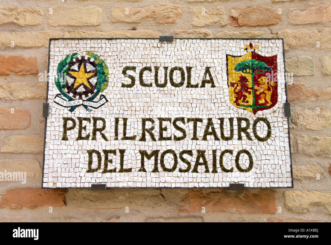 Ravenna Italy Sign for the school of Mosaic Restoration Stock Photo - Alamy