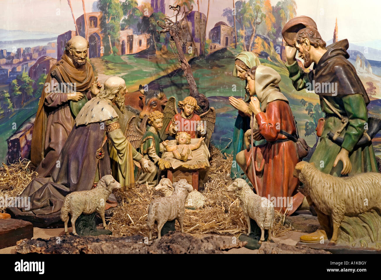 Old church nativity scene with plaster figures from 1920 Stock Photo ...