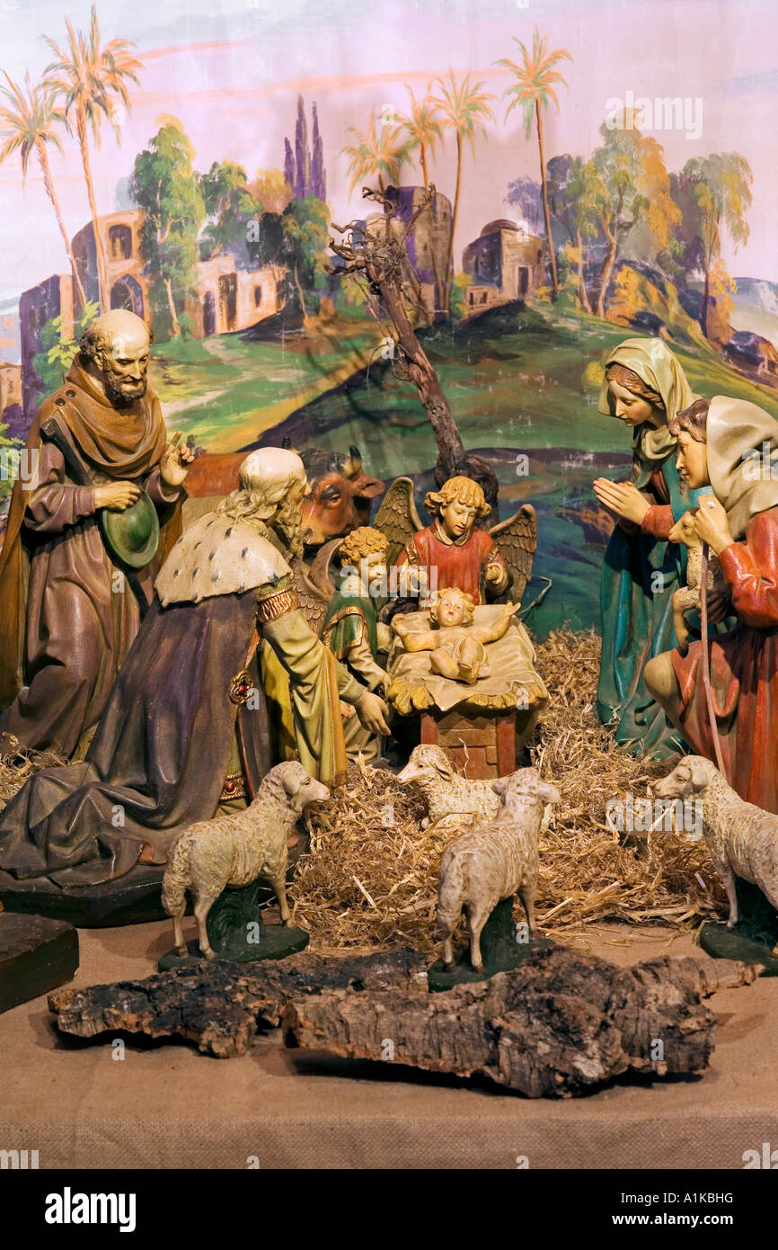 Old church nativity scene with plaster figures from 1920 Stock Photo ...