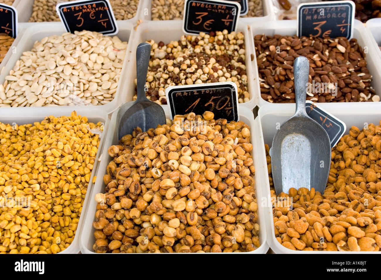 Several types of maize and nuts Stock Photo - Alamy
