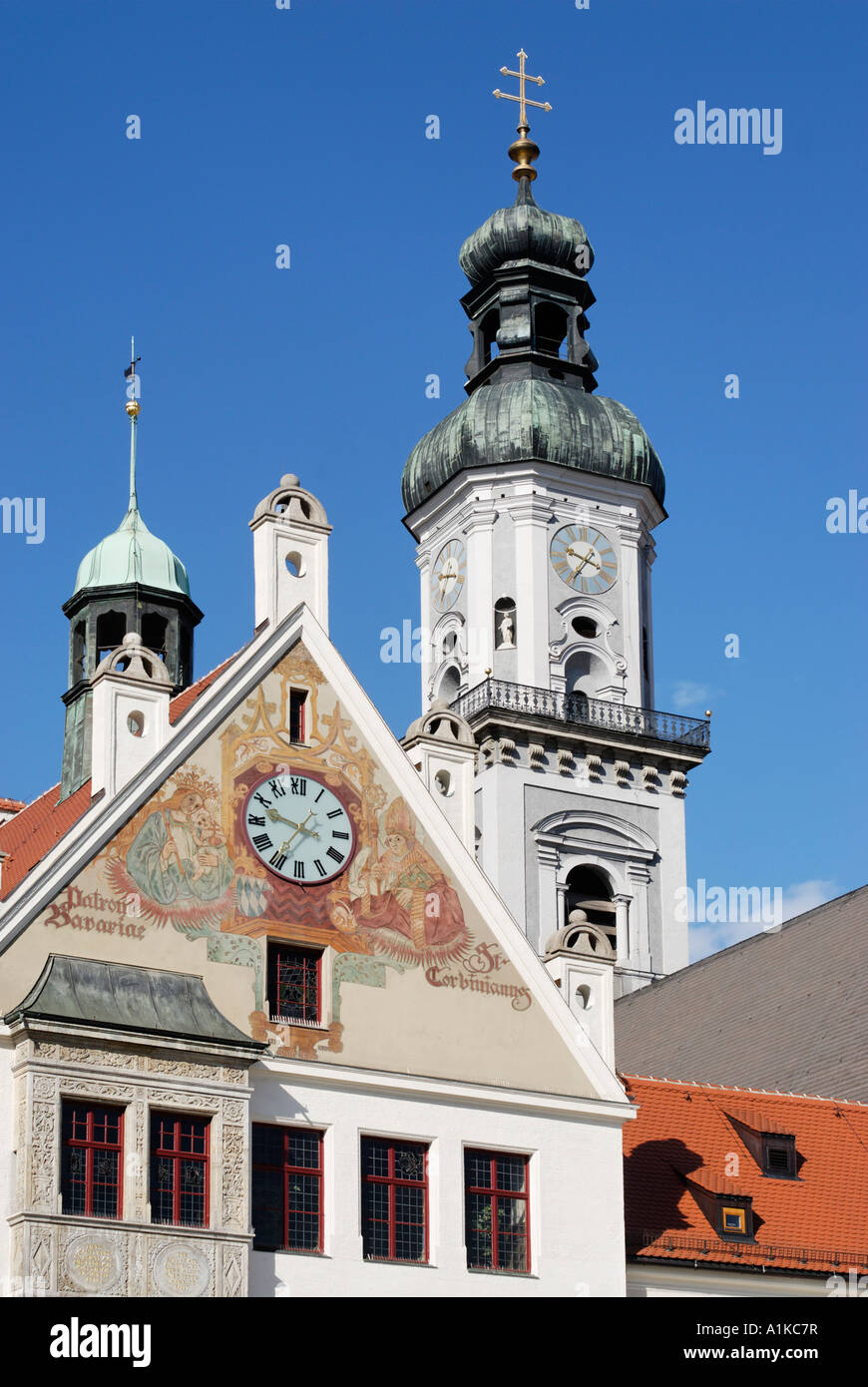 Freising Upper Bavaria Germany Marienplatz gable of the city hall in ...