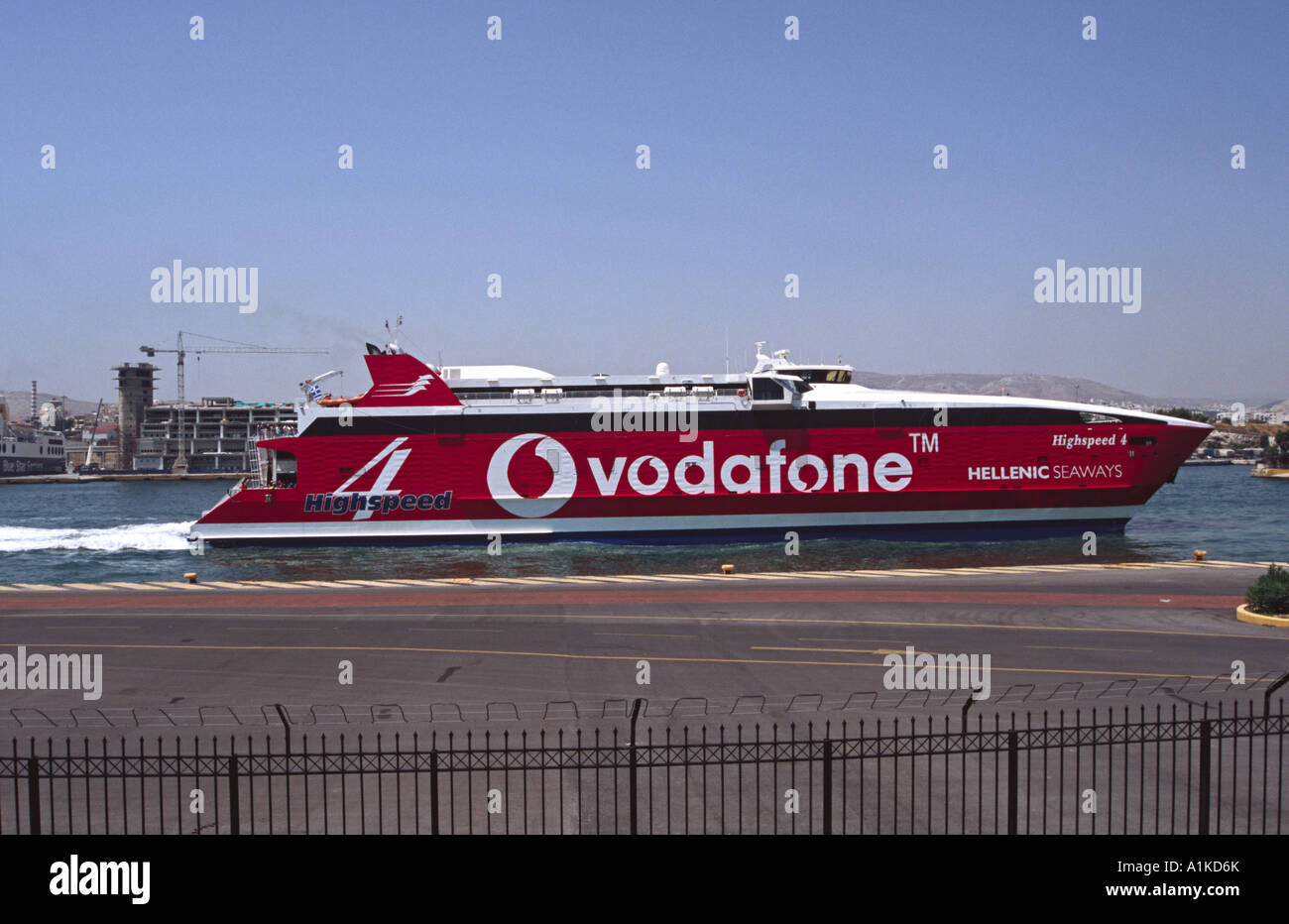 Highspeed 4 Greek Hellenic Seaways Austla high speed catamaran ferry entering Piraeus Stock ...