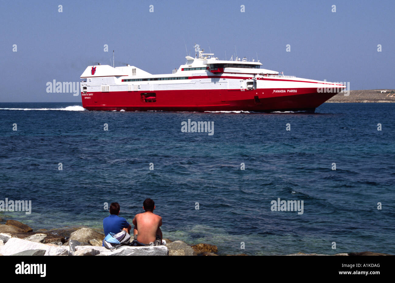 Panagia Parou Greek AK Ventouris high speed monohull ferry at Paros in ...
