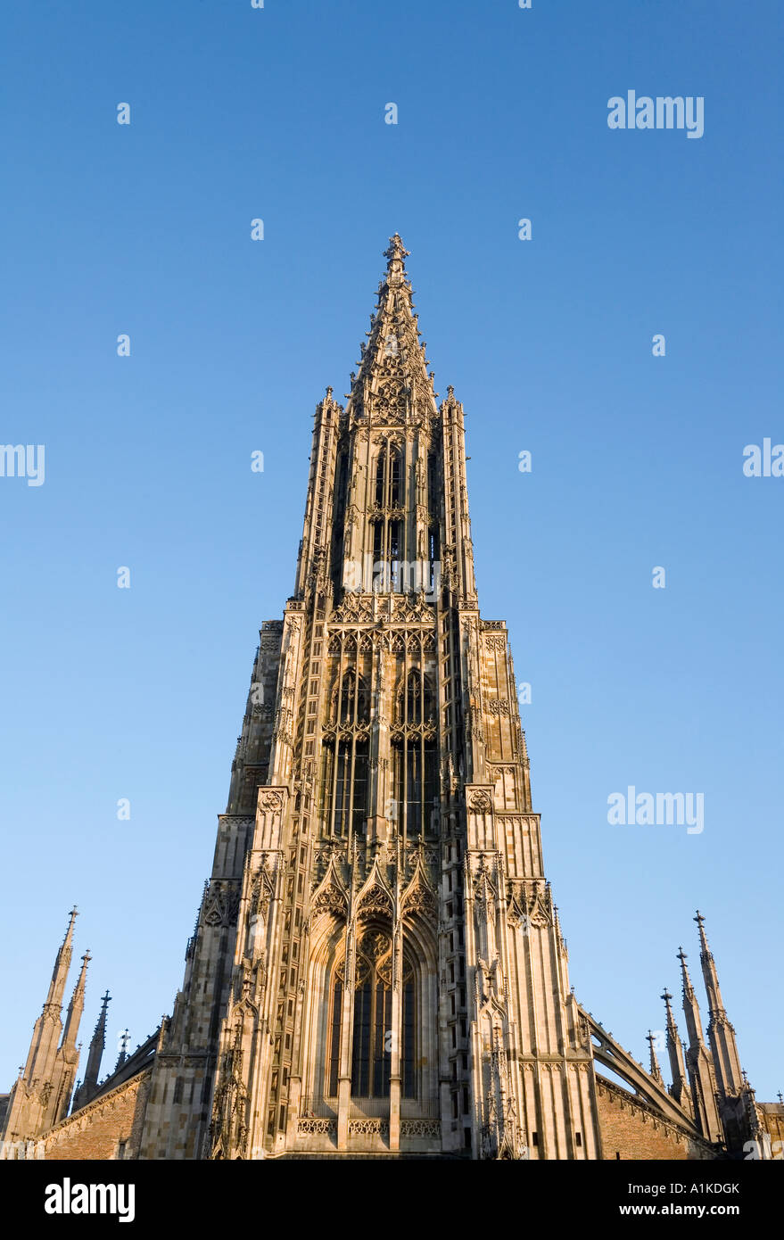 The tower of the Ulmer Muenster Cathedral, Ulm, Baden-Wuerttemberg ...