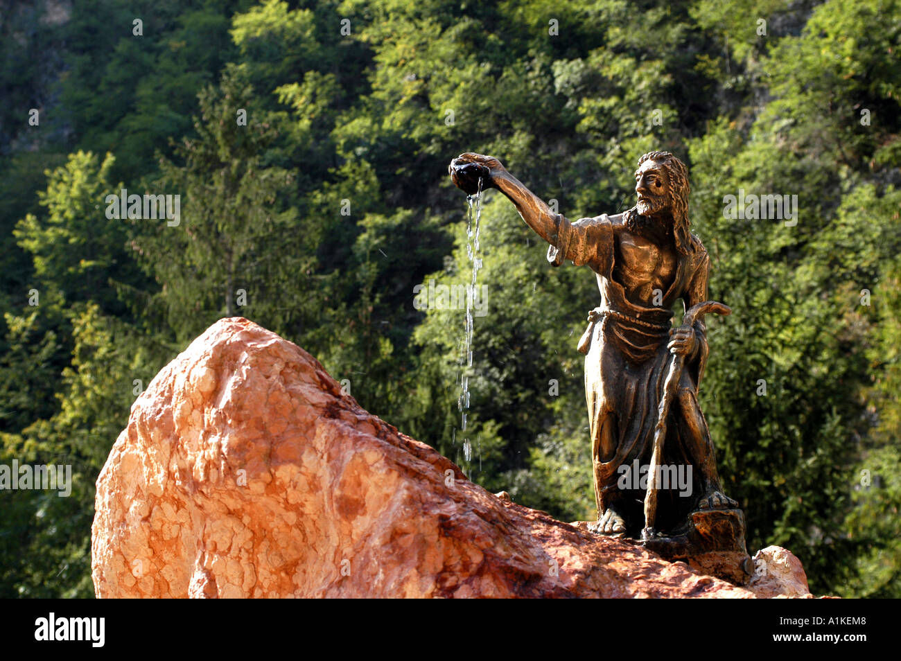 A little bronze statue of St Romedio at the San Romedio Sanctuary Val ...