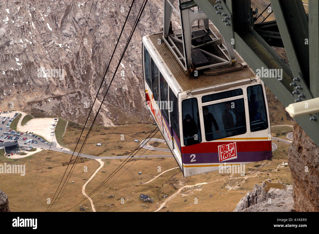 The cable car at the Pordoi Pass Val di Fassa Trentino Italy Stock ...