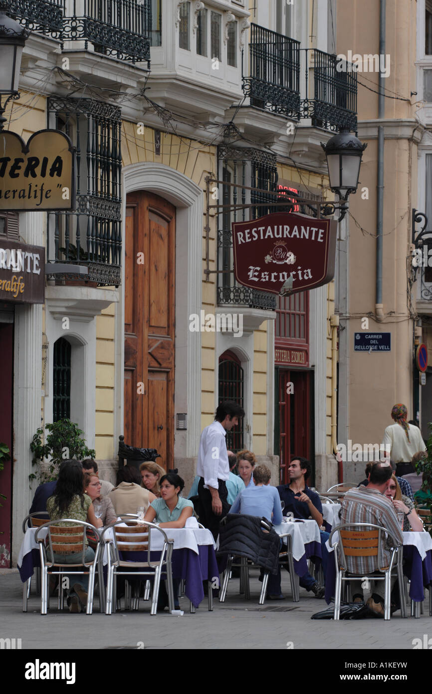 Valencia Spain open air street cafe with tourist customers Stock Photo ...
