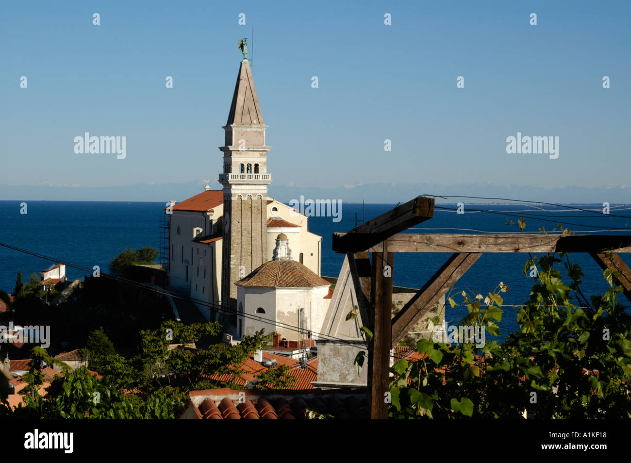 Piran, city view, church, horizon Stock Photo - Alamy