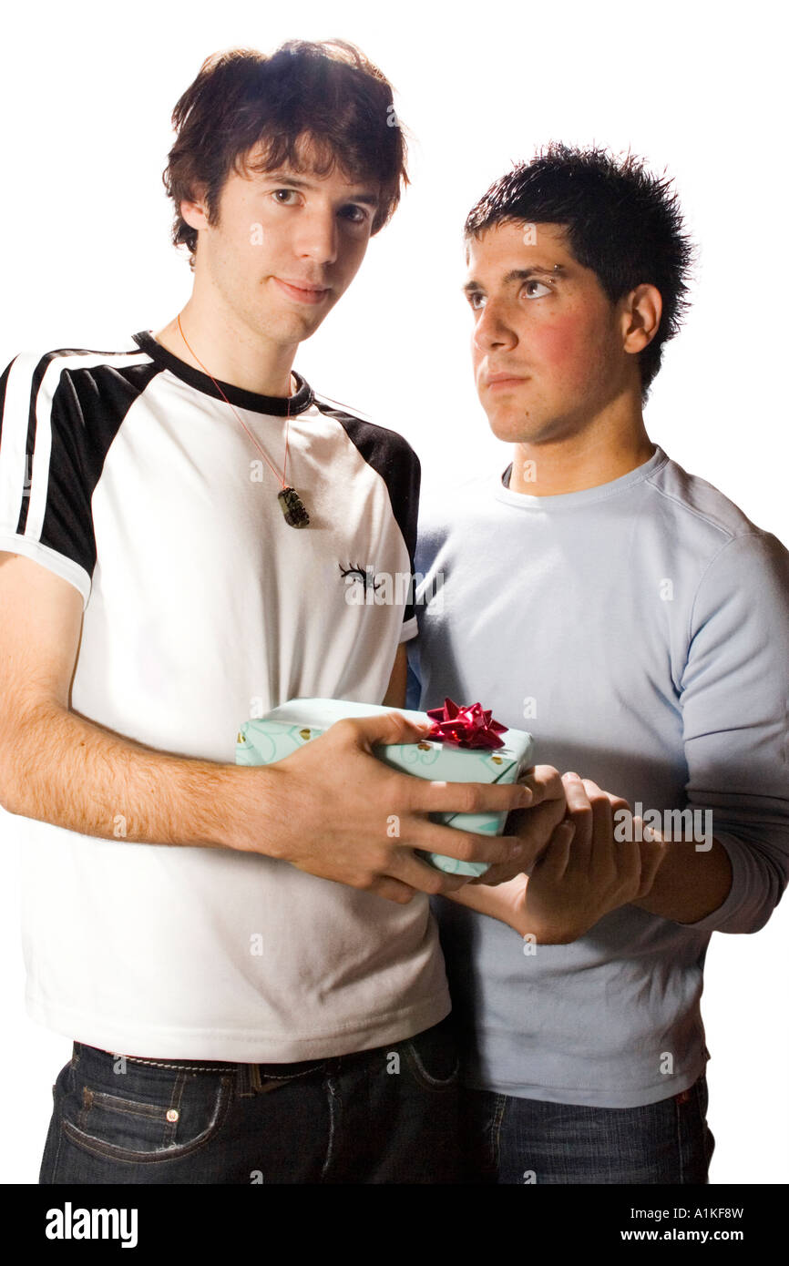 st valentine couple of young mens Stock Photo - Alamy
