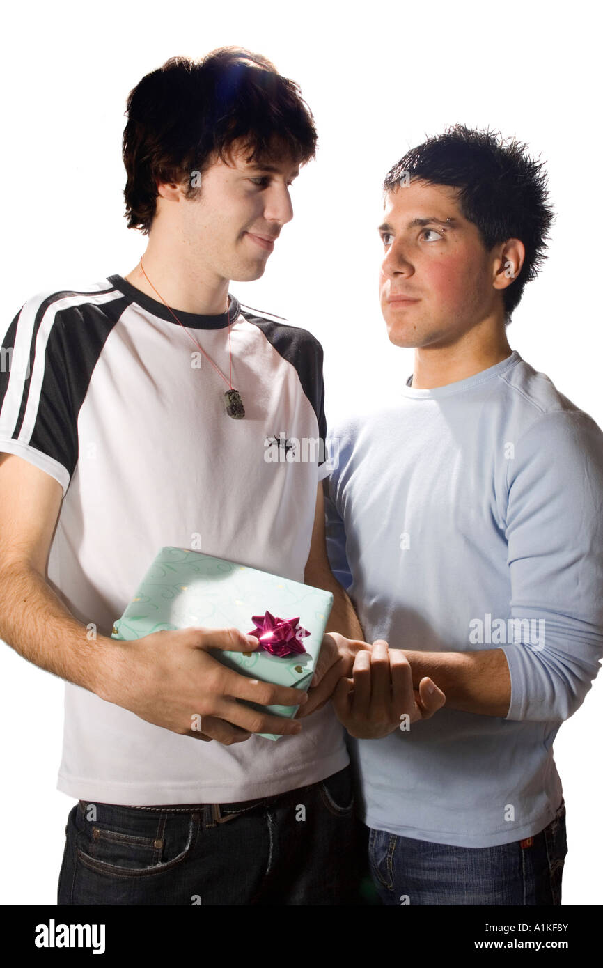 st valentine couple of young mens Stock Photo - Alamy
