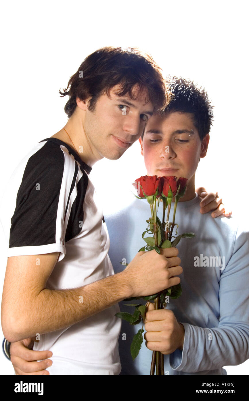 st valentine couple of young mens Stock Photo - Alamy