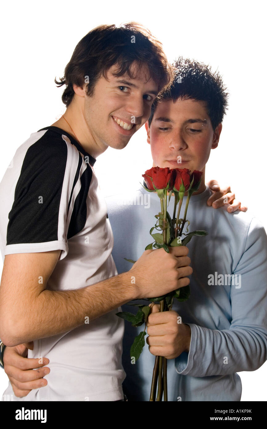 st valentine couple of young mens Stock Photo - Alamy