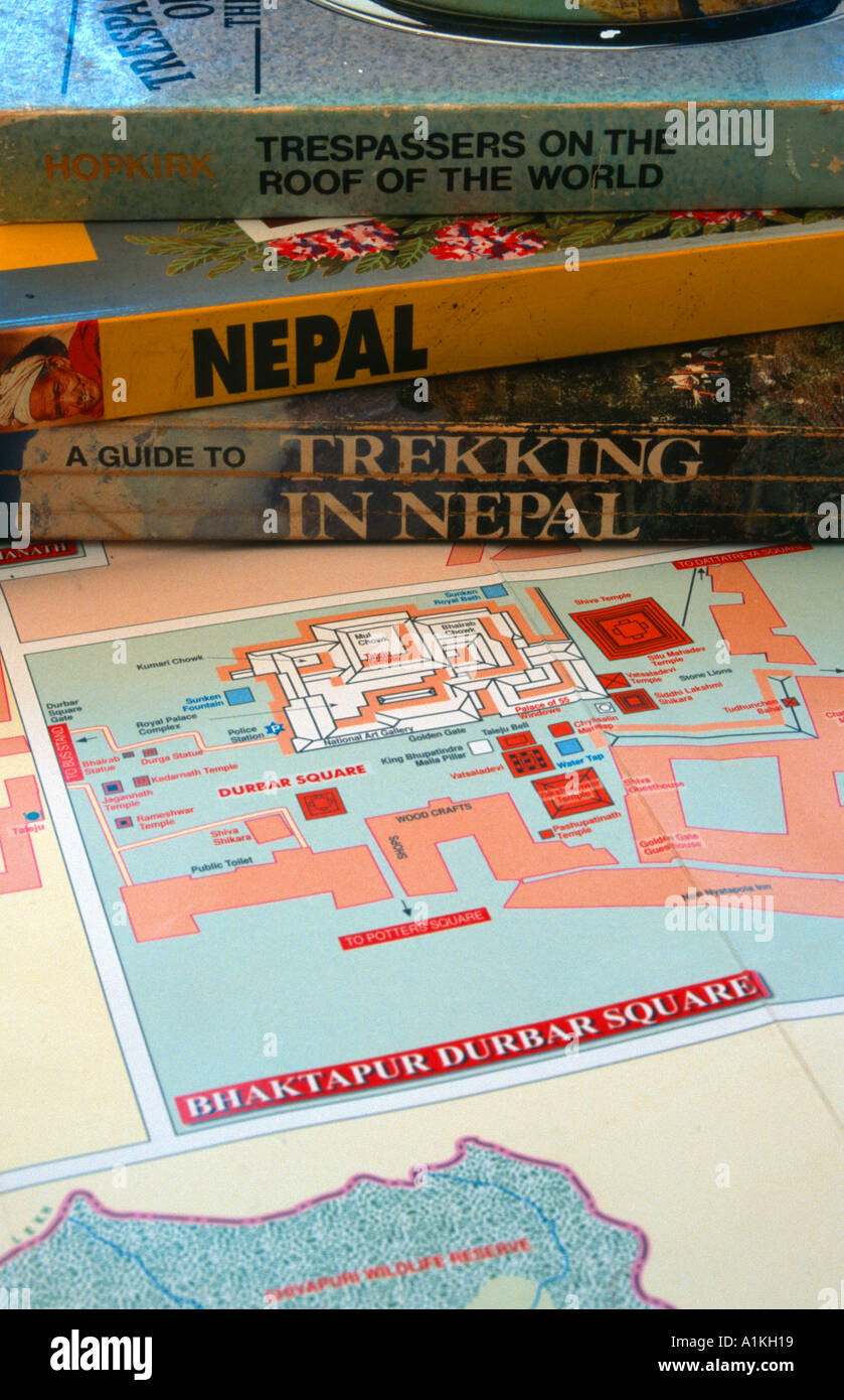 Nepal trek trekking guides guide books Kathmandu map Stock Photo - Alamy