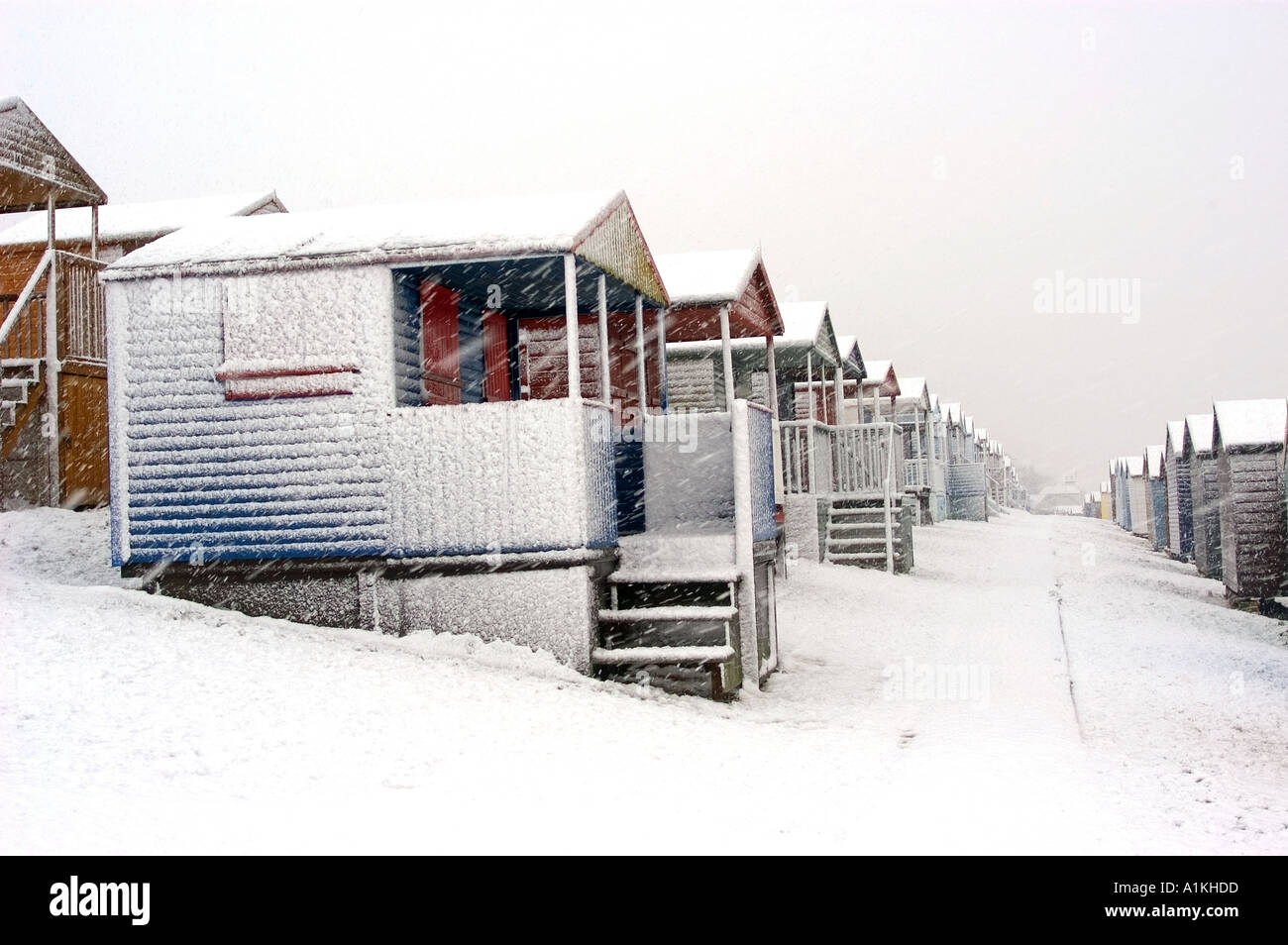 Tankerton slopes Whitstable kent Beach Huts in the Snow england uk ...