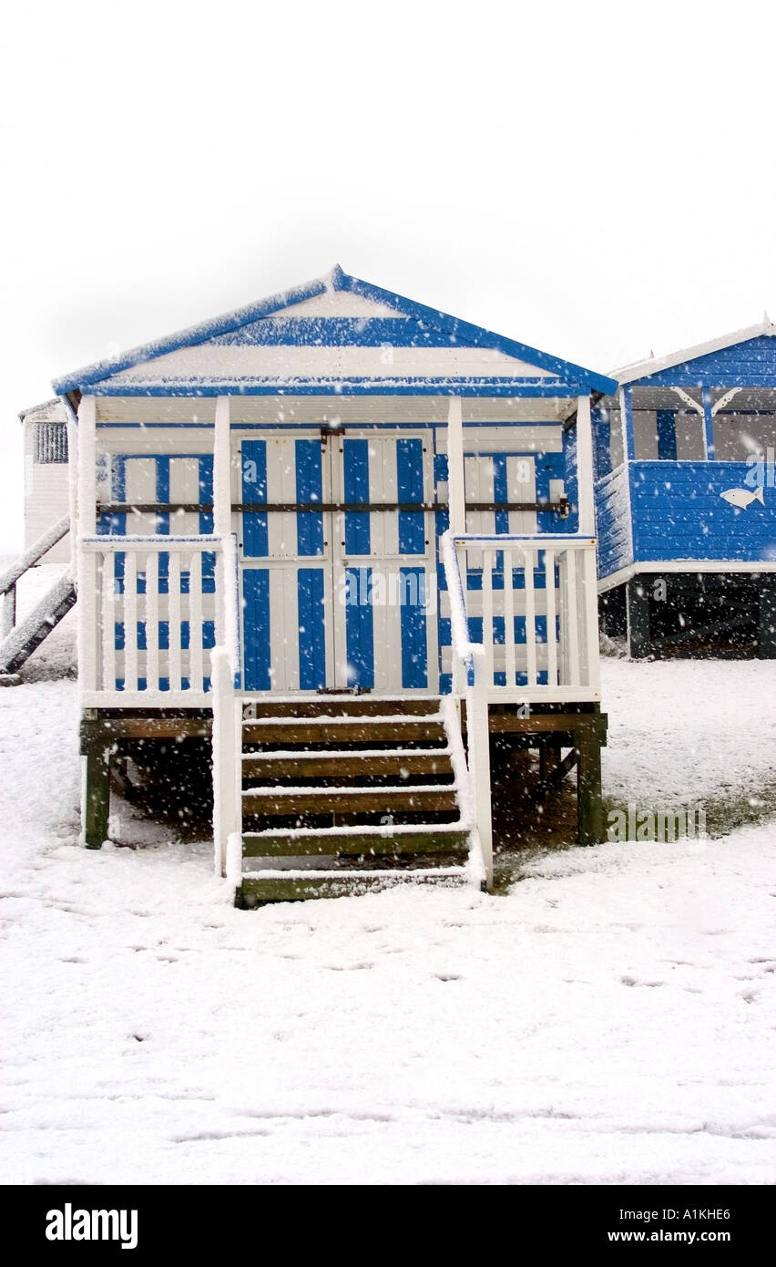 Tankerton slopes Whitstable kent Beach Huts in the Snow Stock Photo - Alamy