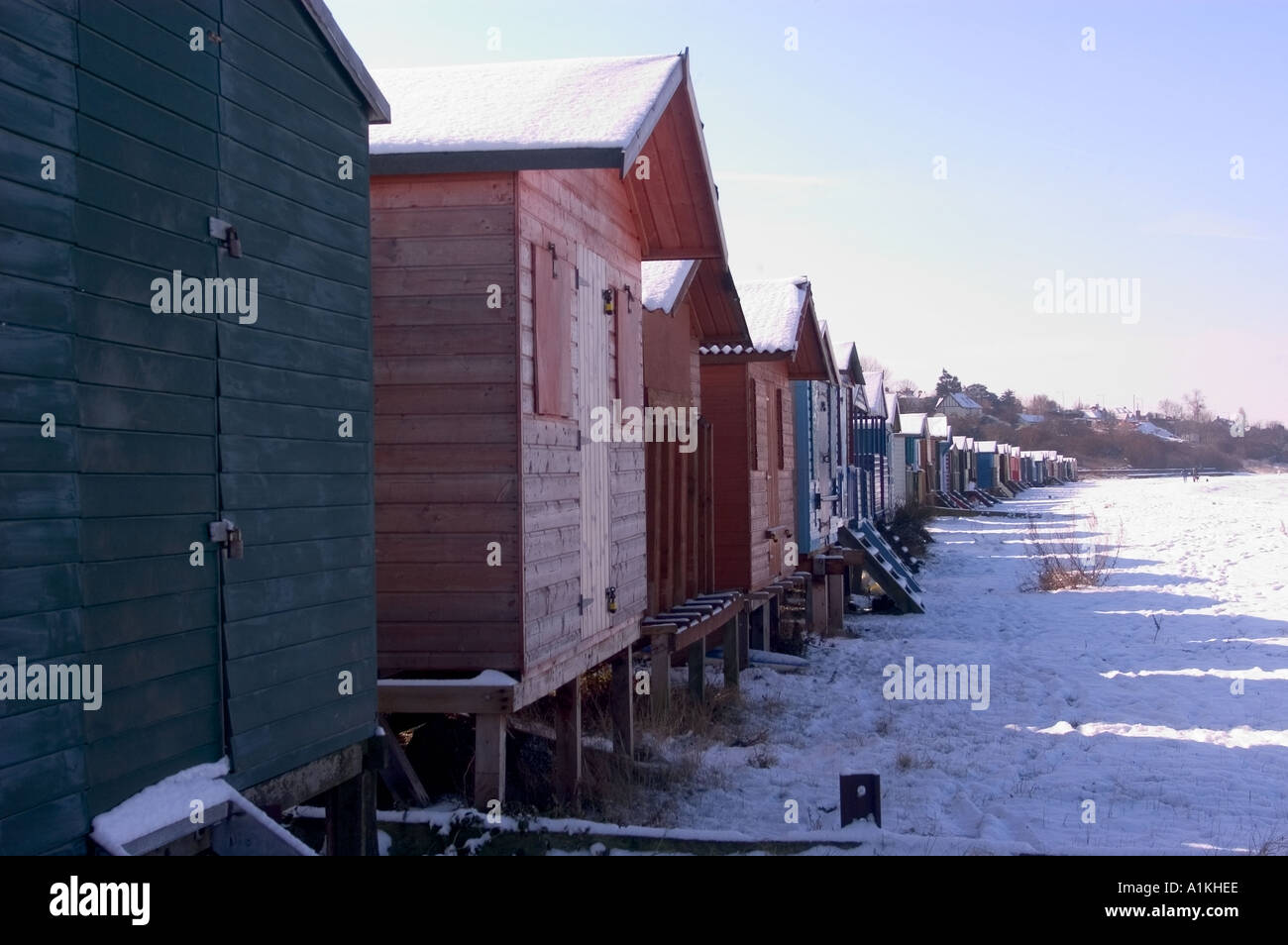 West Beach Whitstable kent Beach Huts in the Snow Stock Photo - Alamy