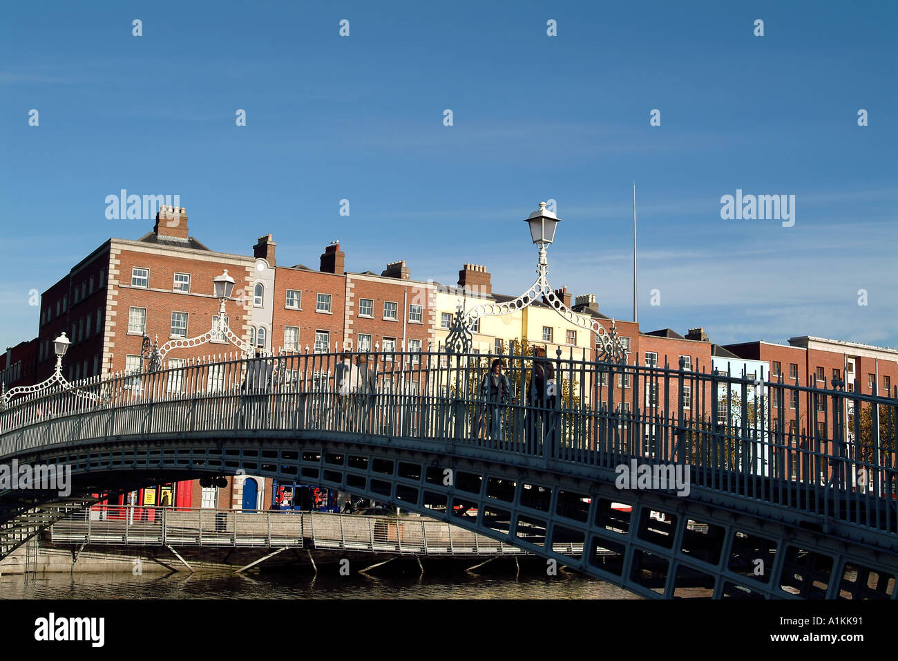 Dublin River Liffey and Ha penny bridge Ormond Quay Ireland Stock Photo ...