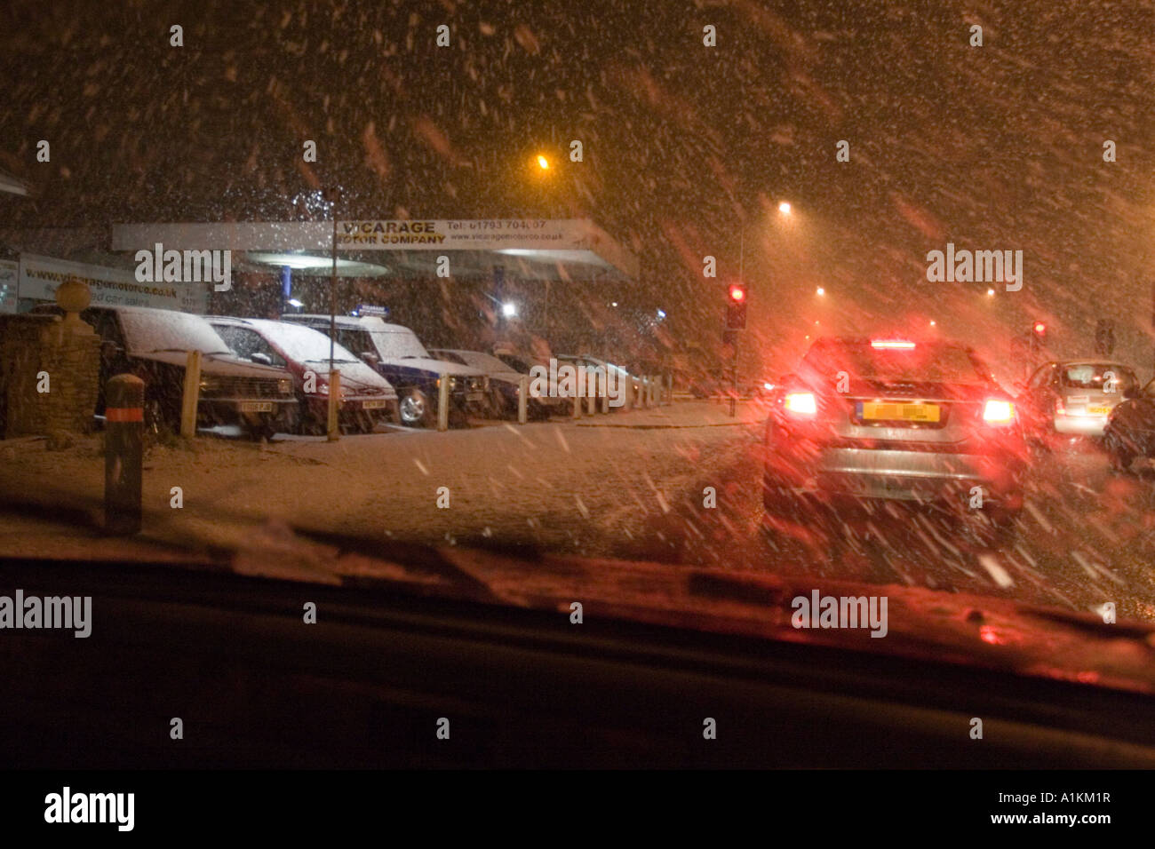 Driving in a freak snowstorm blizzard on the A419 at Blunsdon Hill ...
