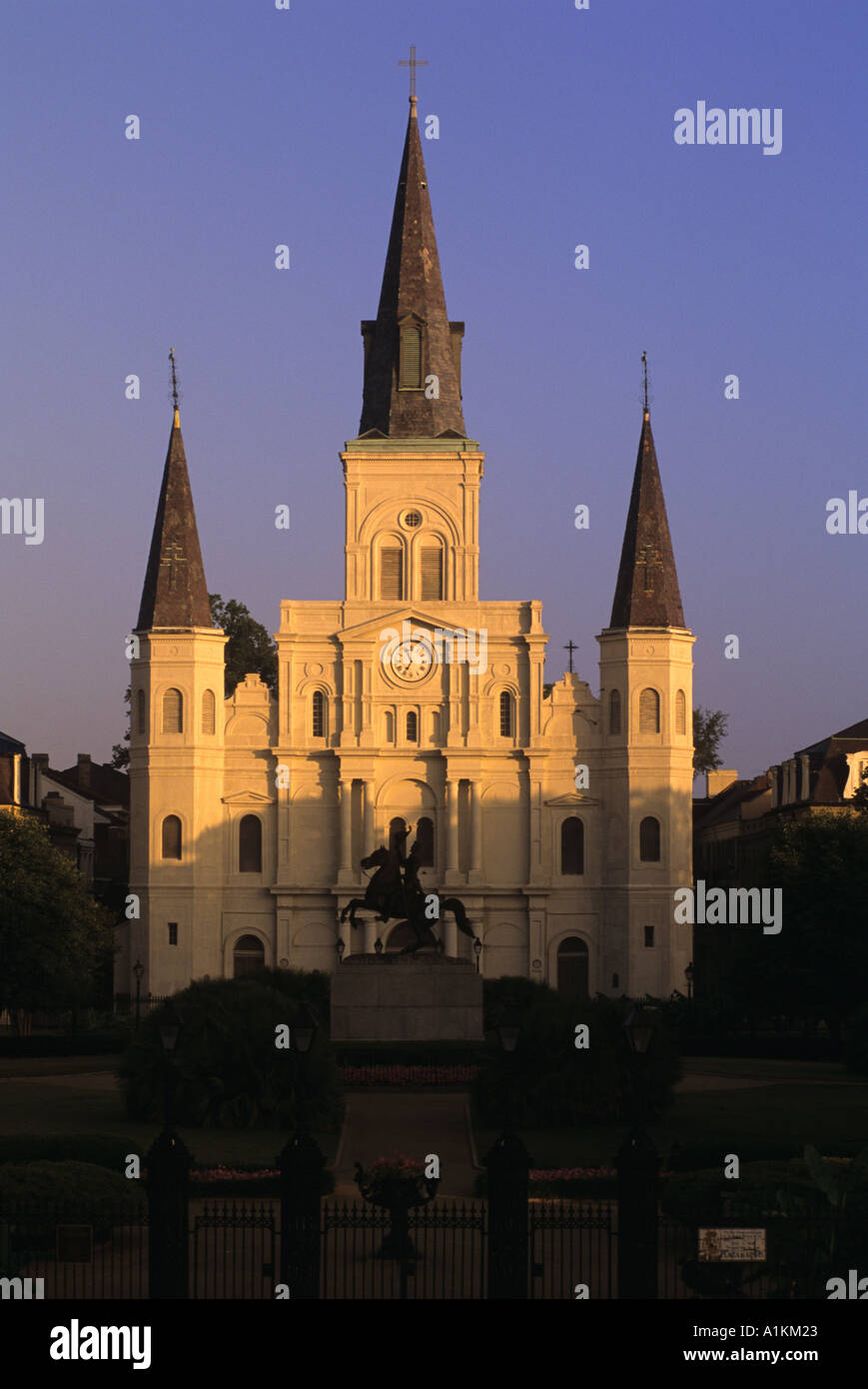 St Louis Cathedral with Jackson Square in New Orleans Louisiana dawn ...