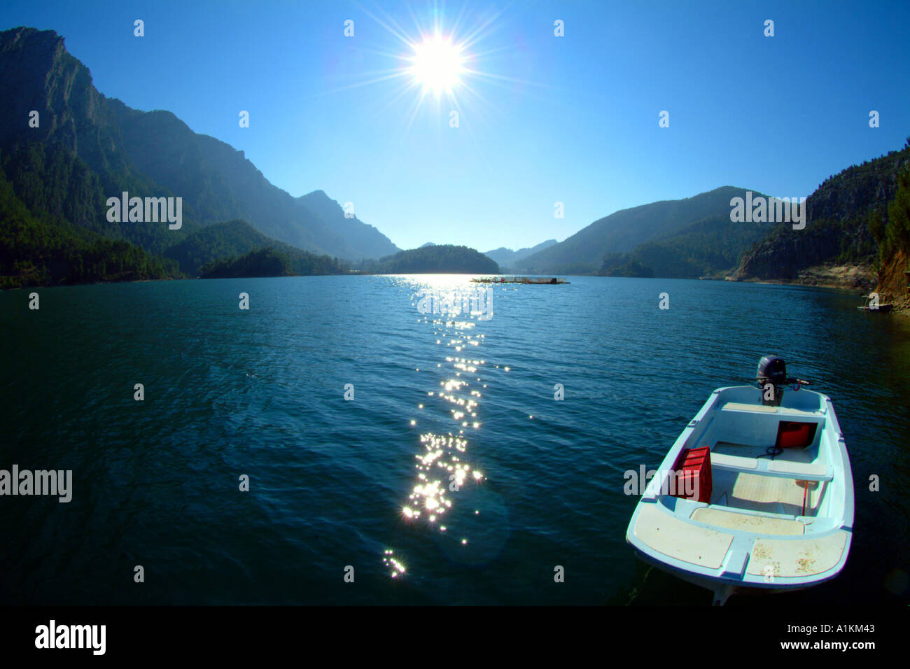 turkey lake boat boating Stock Photo - Alamy