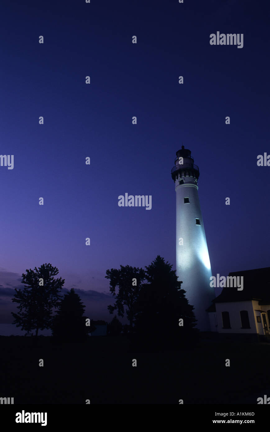 West Point Lighthouse at dawn Racine Wisconsin located on the shoreline ...